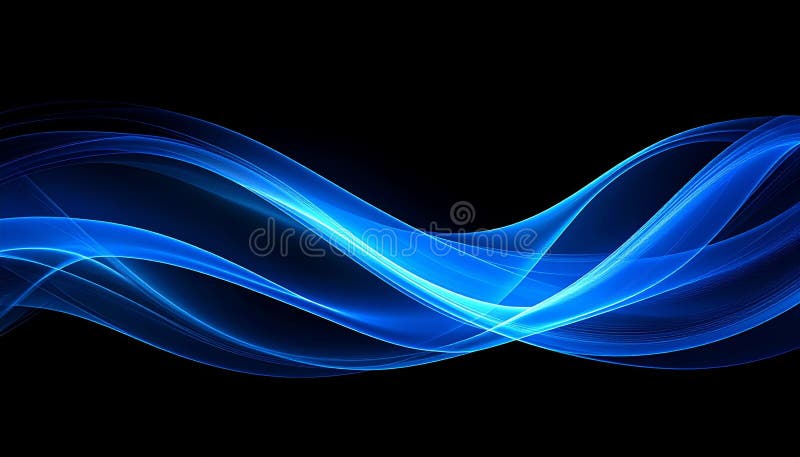 Abstract Blue Glowing Wave on Black Background Stock Illustration ...