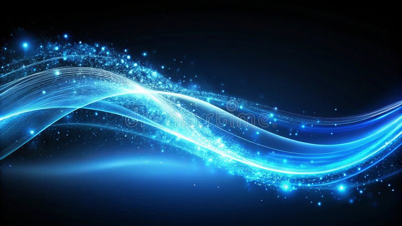 Abstract Blue Glowing Wave with Sparkling Dust Particles. Generative AI ...