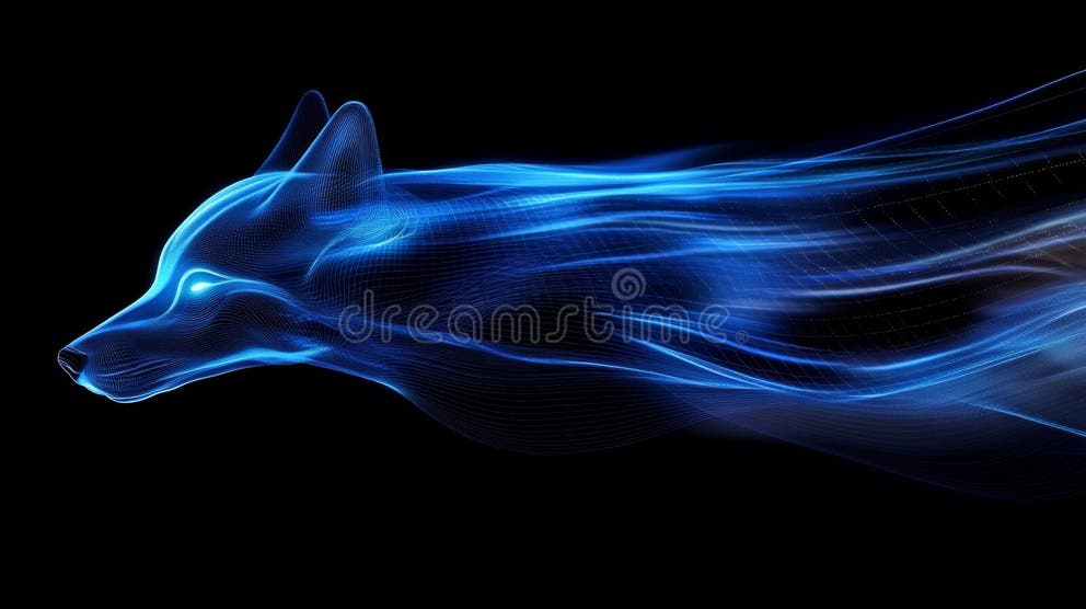 Abstract Blue Glowing Wolf in Motion Stock Illustration - Illustration ...