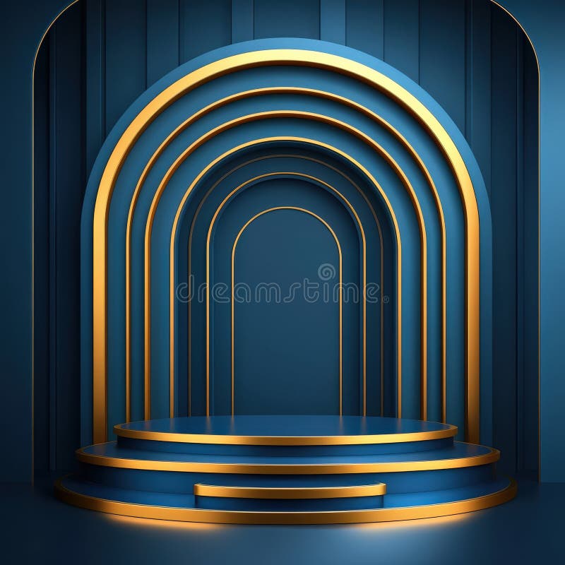 Abstract Blue and Gold Archway with Platform. Stock Illustration ...