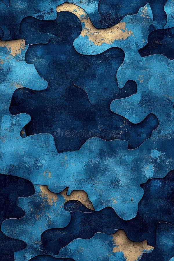 Abstract Blue and Gold Camouflage Pattern Background with Textured ...