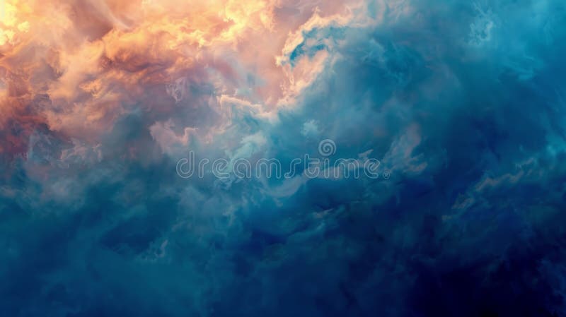 Abstract Blue and Gold Cloudscape Background Texture. Fantasy Sky ...