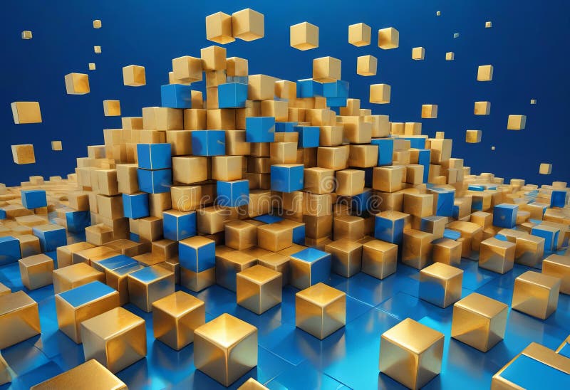 Abstract Blue and Gold Cubes Stock Illustration - Illustration of color ...