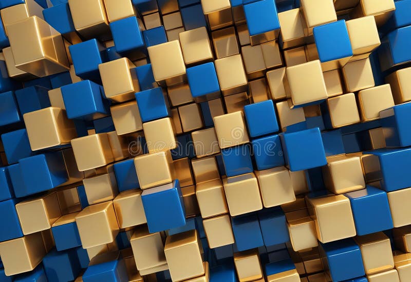 Abstract Blue and Gold Cubes Stock Illustration - Illustration of ...