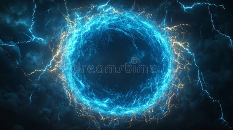 Abstract Blue and Gold Energy Circle with Particles Stock Illustration ...