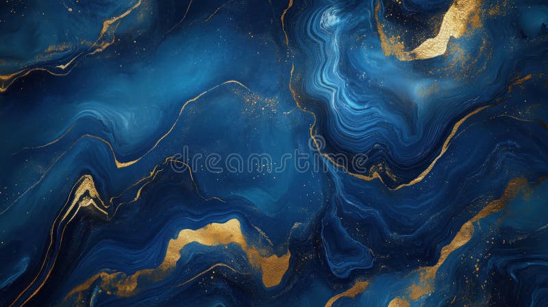 Abstract Blue and Gold Fluid Art with Swirling Patterns Stock Image ...