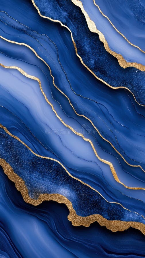 Abstract Blue and Gold Geode Pattern with Organic Flowing Lines and Textured Layers in Modern ...