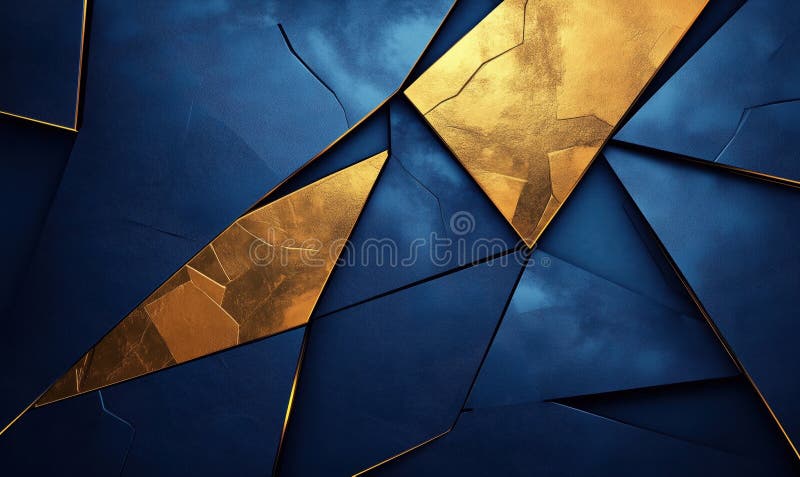 Abstract Blue and Gold Geometric Background with Cracked Texture and ...