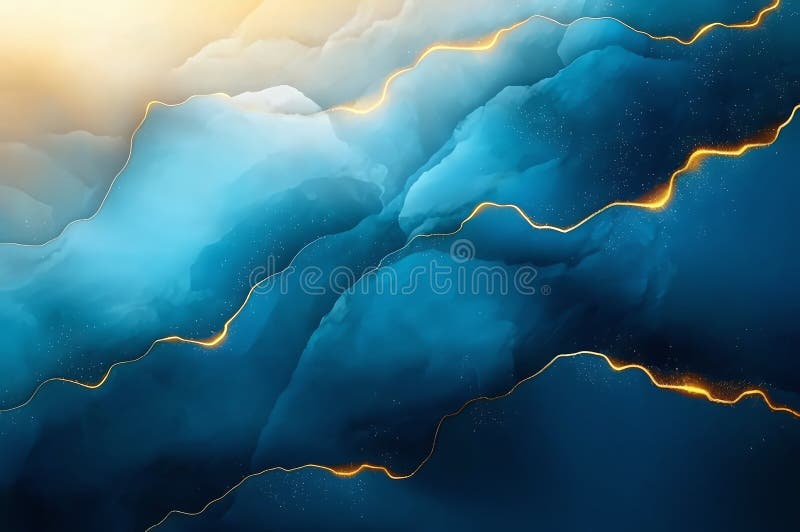 Abstract Blue and Gold Gradient with Fluid Shapes and Glowing Lines ...