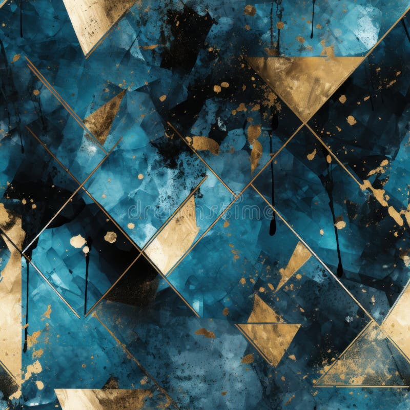 Abstract Blue and Gold Grunge Pattern Tile AI Generated Stock ...