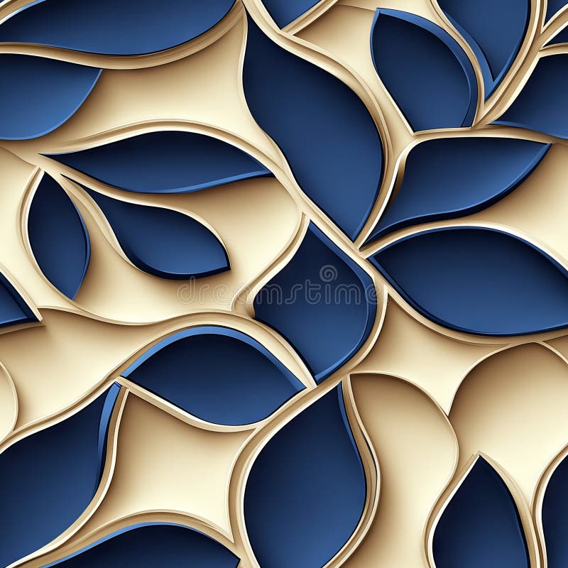 Abstract Blue and Gold Leaves Pattern Stock Image - Image of geometric ...