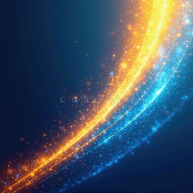 Abstract Blue and Gold Light Streaks, Shimmering Texture, Space, Wave ...