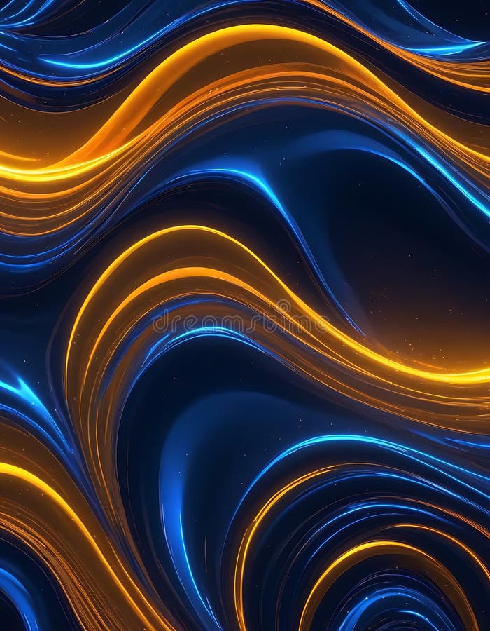 Abstract Blue and Gold Light Waves on Dark Background Stock Image ...