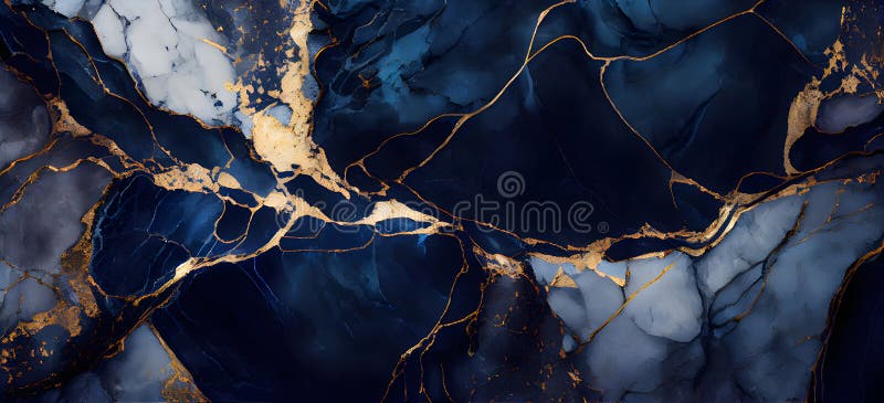 Abstract Blue and Gold Marble Pattern with Golden Veins. Marble Texture ...