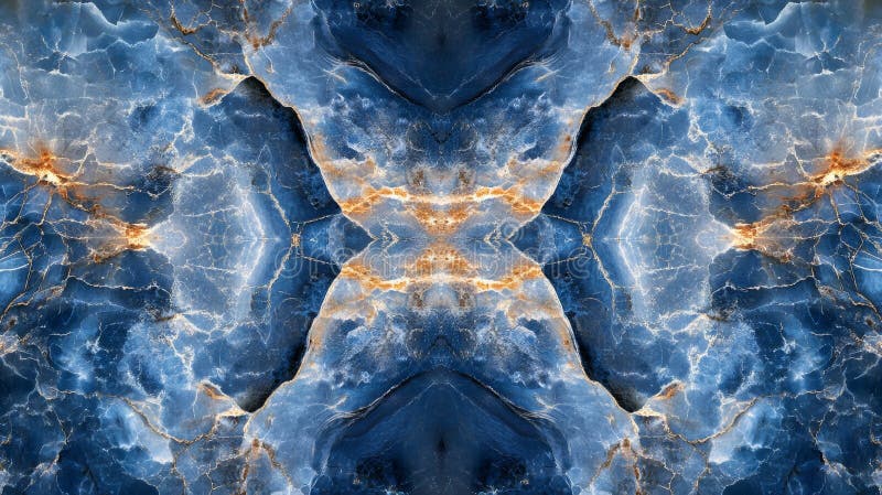 Abstract Blue and Gold Marble Pattern, Symmetrical Design. Artistic ...