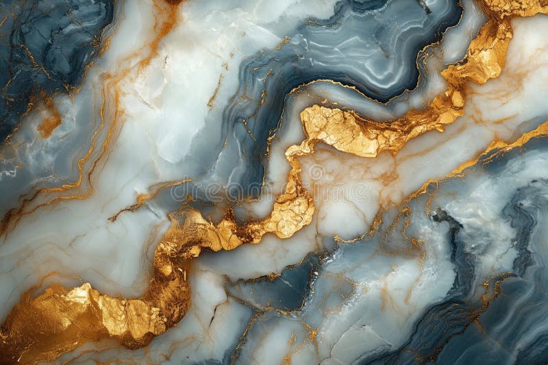 Abstract Blue and Gold Marble Texture with Fluid Patterns Resembling ...