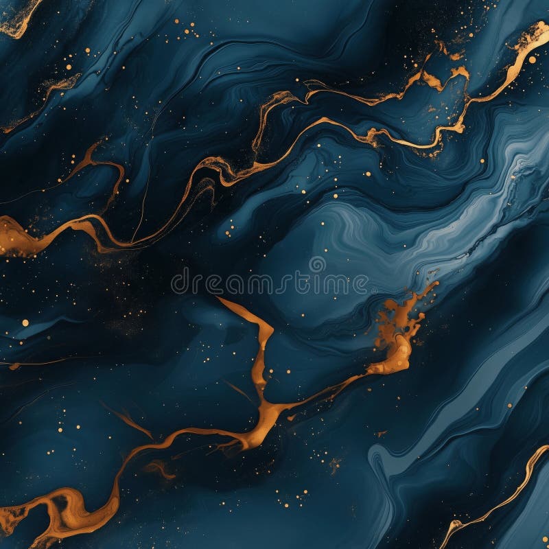 Abstract Blue and Gold Marbled Texture with Fluid Patterns and ...