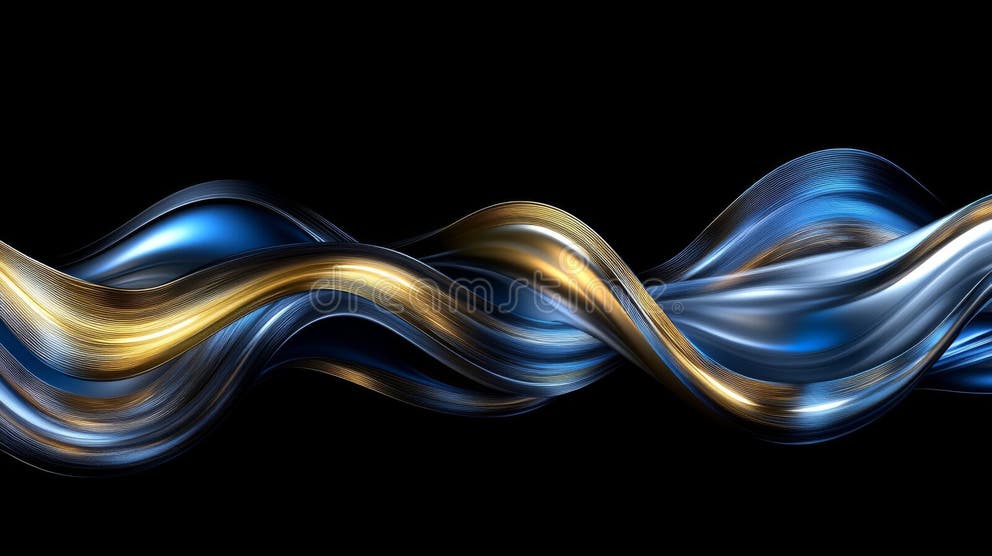 Abstract Blue and Gold Metallic Wave Flowing Dynamically Stock ...