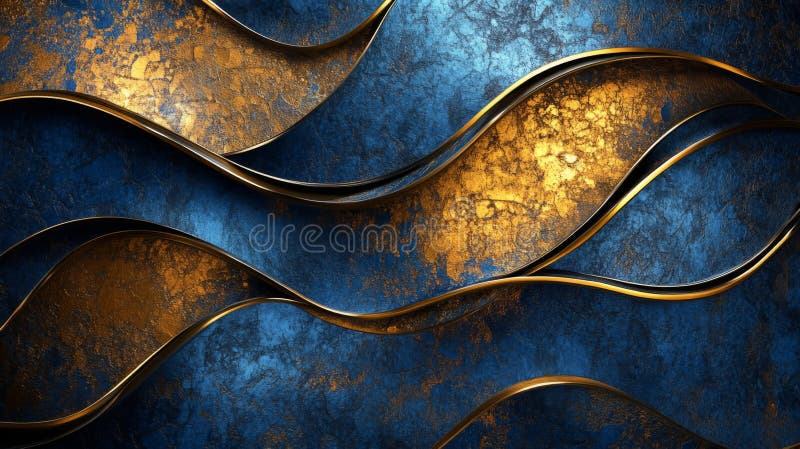 Abstract Blue and Gold Metallic Wave Texture Background Stock ...