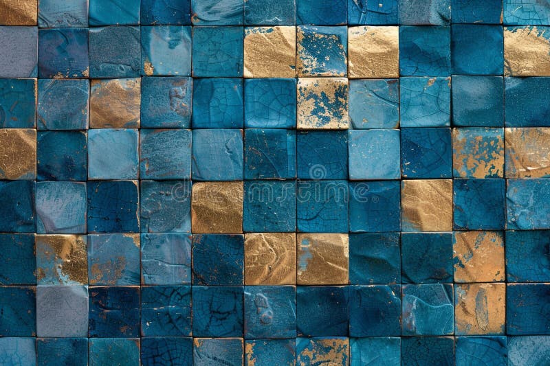 Abstract Blue Gold Mosaic Tile Wall Texture Background Illustration ...