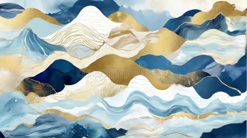 Abstract Blue and Gold Mountain Hills Sea , Motion Stock Video - Video ...
