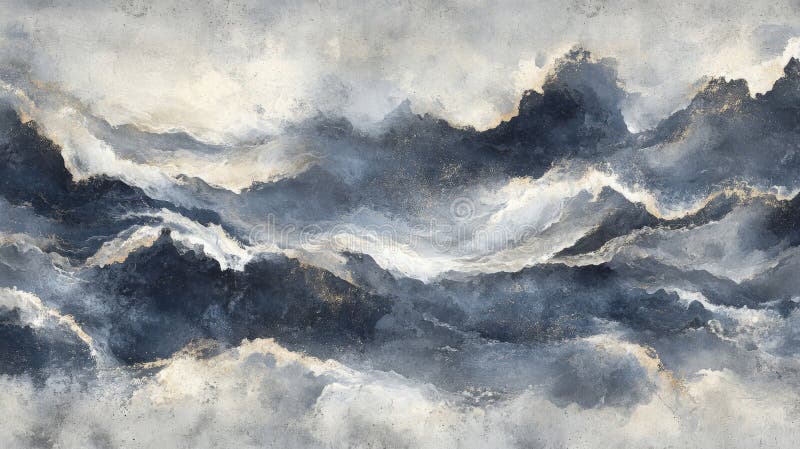 Abstract Blue and Gold Mountain Landscape Stock Illustration ...