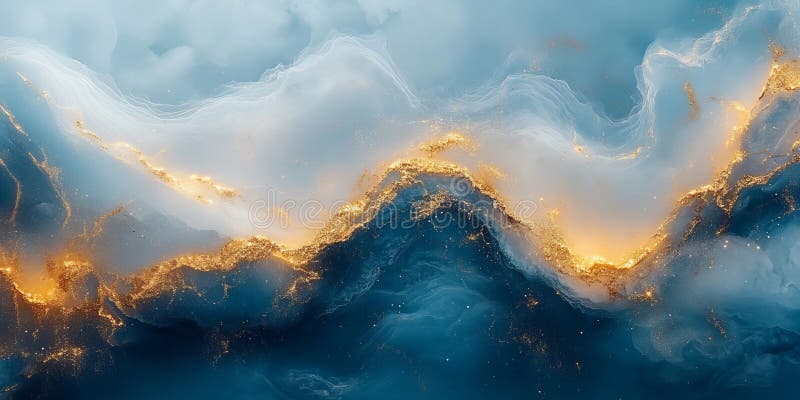 Abstract Blue and Gold Ocean Waves with Glowing Highlights Stock ...