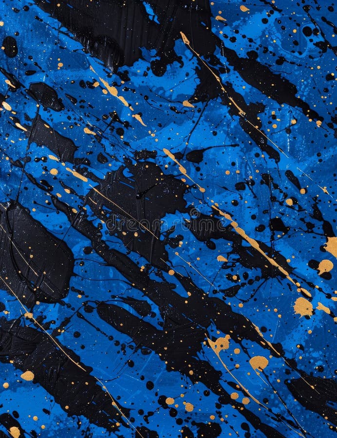 Abstract Blue and Gold Paint Splatter Art Stock Illustration ...