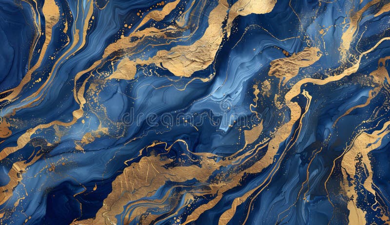 Abstract Blue and Gold Marble Painting Stock Illustration ...