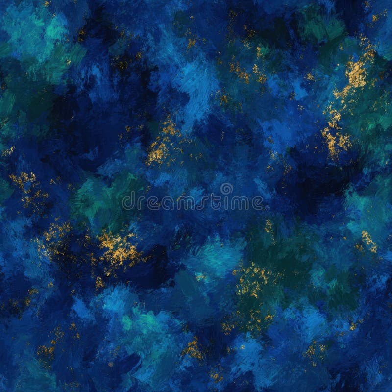 Abstract Blue and Gold Painting with Textured Brush Strokes. Stock ...