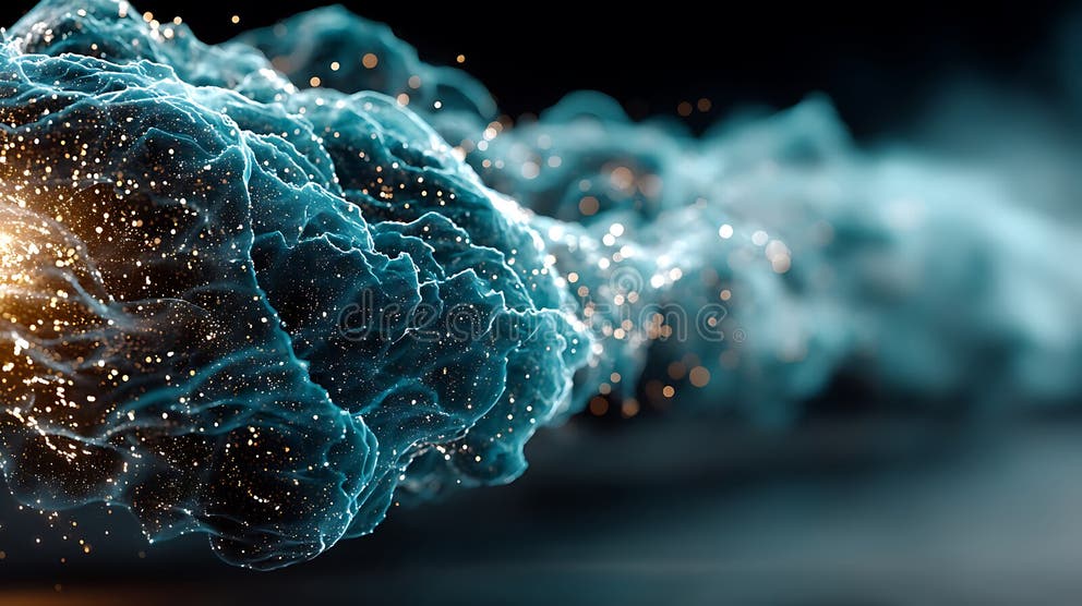 Abstract Blue and Gold Particle Cloud Illustration for Science ...