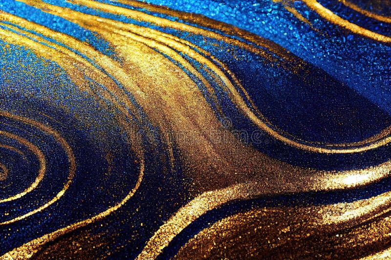 Abstract Blue and Gold Powder Waves Luxury Background. Stock ...