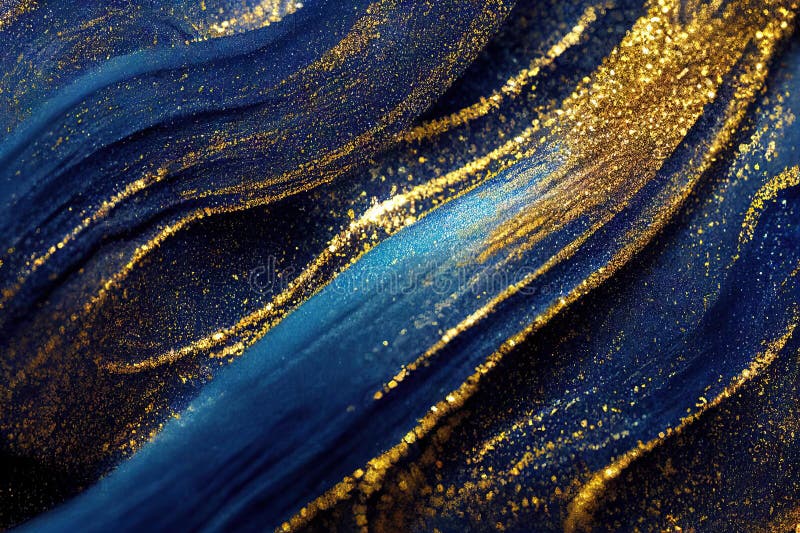 Abstract Blue and Gold Powder Waves Luxury Background. Stock ...