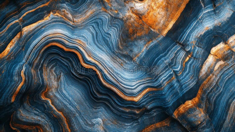 Abstract Blue and Gold Rock Formation with Swirling Layers Stock ...