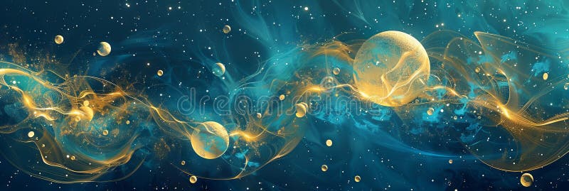 Abstract Blue and Gold Space Wallpaper Stock Image - Image of generated ...