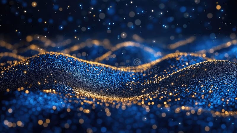 Abstract Blue and Gold Sparkling Landscape with Bokeh Lights Stock ...