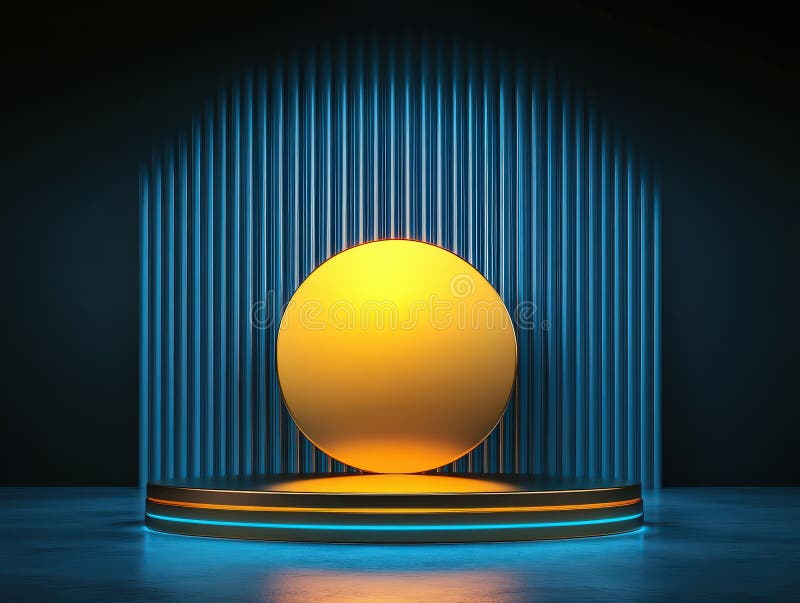 Abstract Blue and Gold Stage with Neon Lighting. Stock Illustration ...