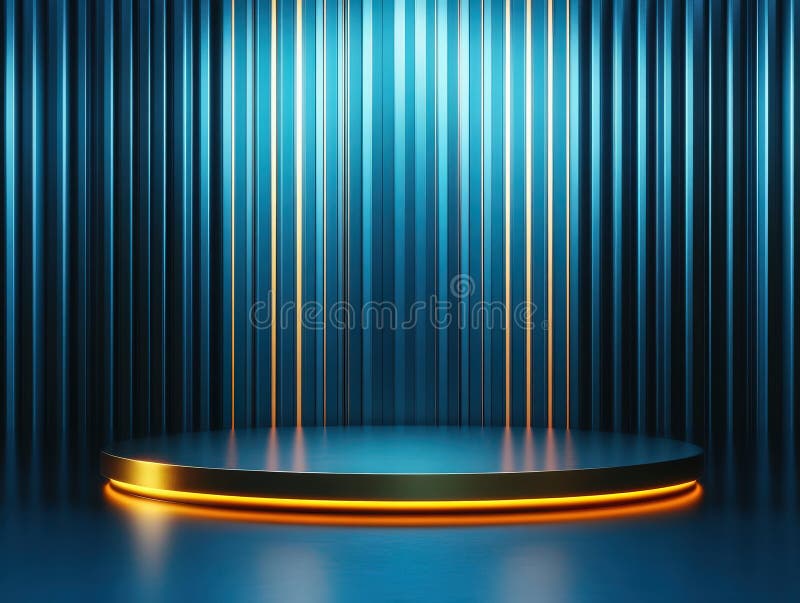 Abstract Blue and Gold Stage with Neon Lights. Stock Illustration ...