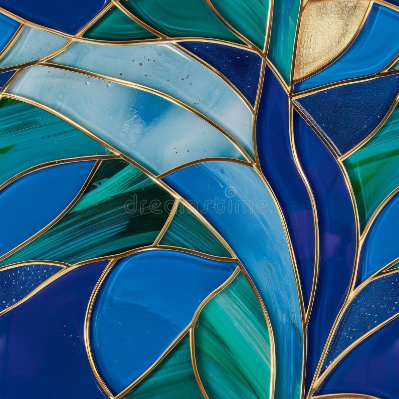 Abstract Blue and Gold Stained Glass Pattern Design Stock Photo - Image ...