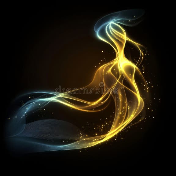 Abstract Blue and Gold Stream of Energy. Waves in Outer Space or Water ...