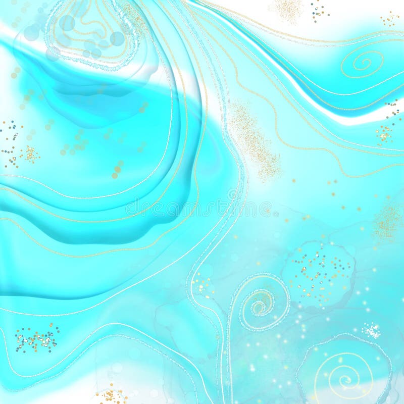 A Abstract Swirl Pattern in Blue and Gold with Water, Stock ...