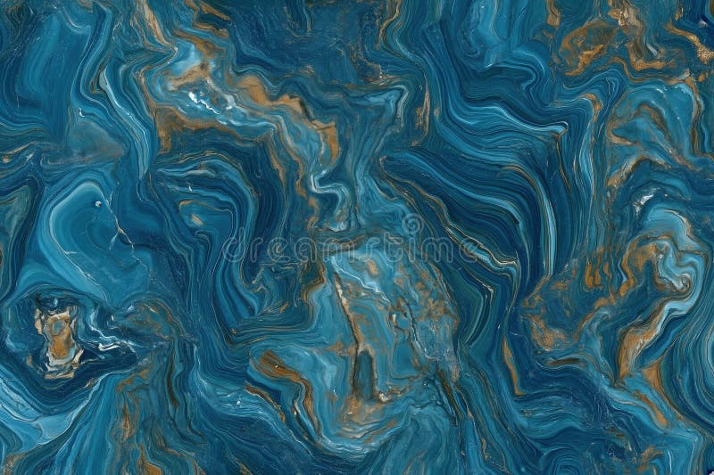 Abstract Blue and Gold Swirls: Fluid Marble Texture with Dynamic ...