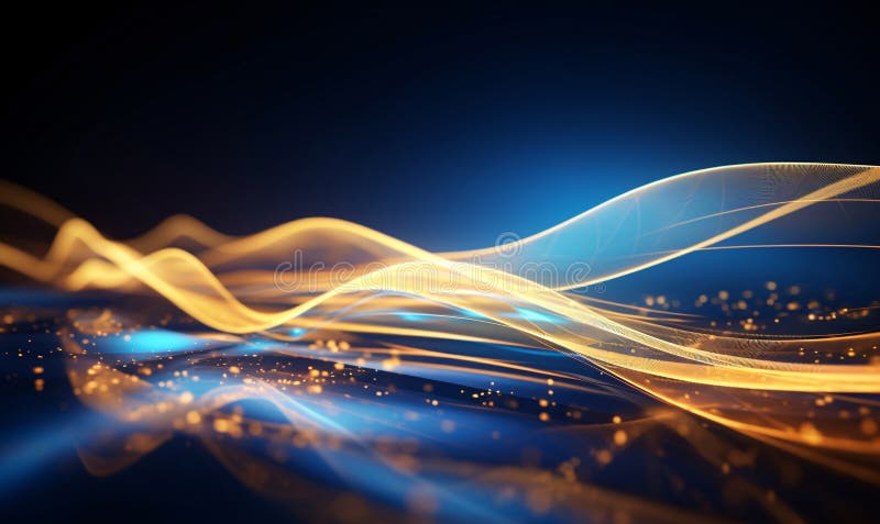 Abstract Blue and Gold Technology Background with Digital Waves ...