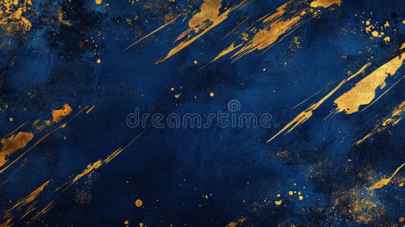 Abstract Blue and Gold Texture, with Brush Strokes and Paint Splashes ...