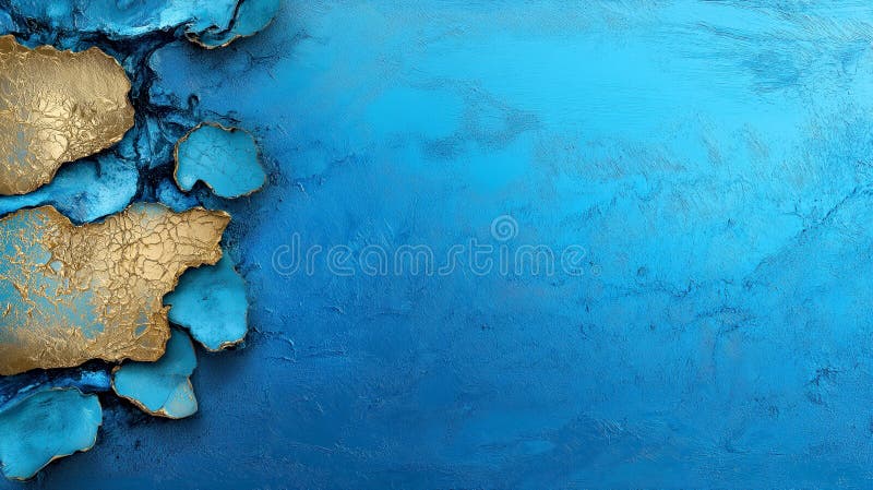 Abstract Blue and Gold Textured Painting with Organic Patterns and ...