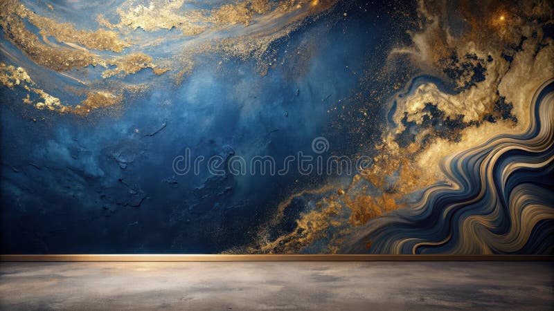 Abstract Blue and Gold Wall with Floor for Design. Generative AI Stock ...
