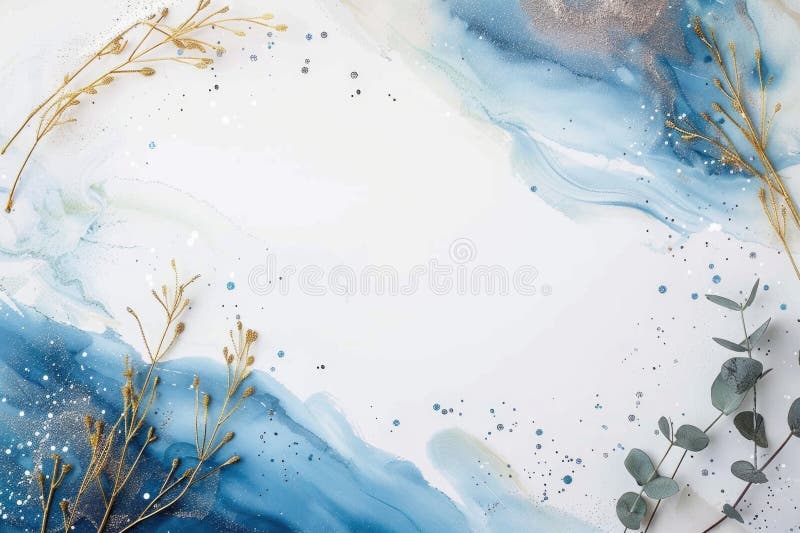 Abstract Blue and Gold Watercolor Frame with Empty Space for Text Stock ...