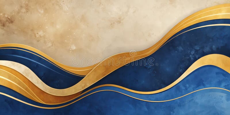 Abstract Blue and Gold Wave Design with Textured Background. Generative ...