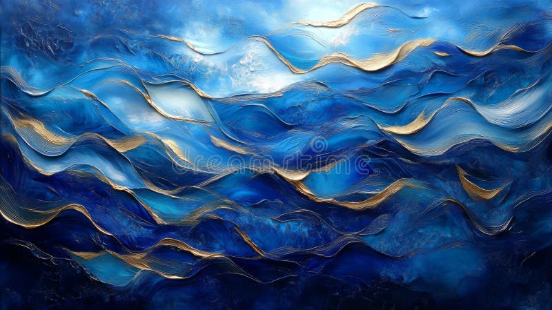 Abstract Blue and Gold Wave Painting Stock Illustration - Illustration ...