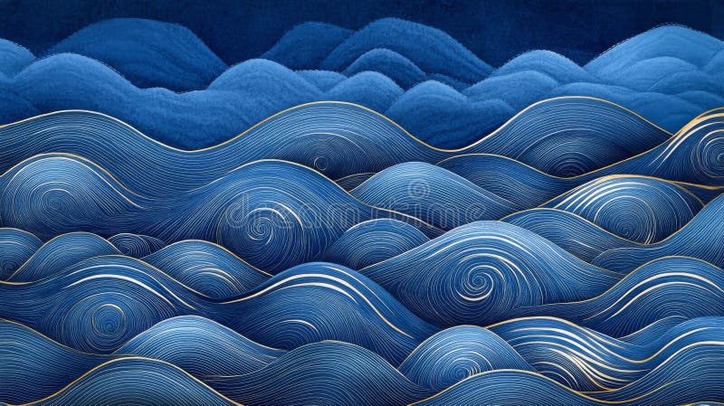 Abstract Blue and Gold Wave Pattern Background Stock Illustration ...